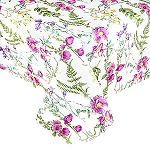 Newbridge Easter Wildflower Fields Floral Vinyl Flannel Backed Tablecloth, Spring Wild Flowers Easy Care Vinyl Tablecloth with Flannel Backing, 60 Inch x 120 Inch Oblong/Rectangle