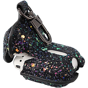 ONGHSD Bling Shiny PU Leather Carrying Case for AirPods 1 & 2 Charging Case Cover Women Girls Protective Case Glitter with Sequins Pocket Pouch for AirPods 1st 2nd Generation Case (Black)