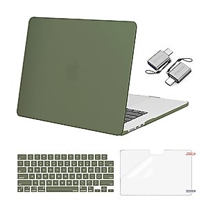 MOSISO Compatible with MacBook Air 15 inch Case 2023 2024 Release M3 A3114 M2 A2941 Liquid Retina Display Touch ID, Plastic Hard Shell Case&Keyboard Cover&Screen Protector&Type C Adapter, Army Green