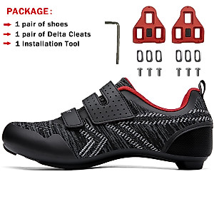 ULTIANT Cycling Shoes Mens Womens Compatible with Peloton Indoor Riding Shoes Road Bicycle Shoes with Look SPD SL Delta Cleats Outdoor Pedal Bike Shoes(Black,41)