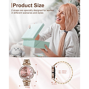 Smart Watches for Women (Answer/Make Call) with Diamonds, 1.3”HD Screen Bluetooth Smartwatch for Android iOS Phones, IP68 Waterproof Fitness Activity Trackers with Heart Rate/SpO2/BP/Sleep Monitor