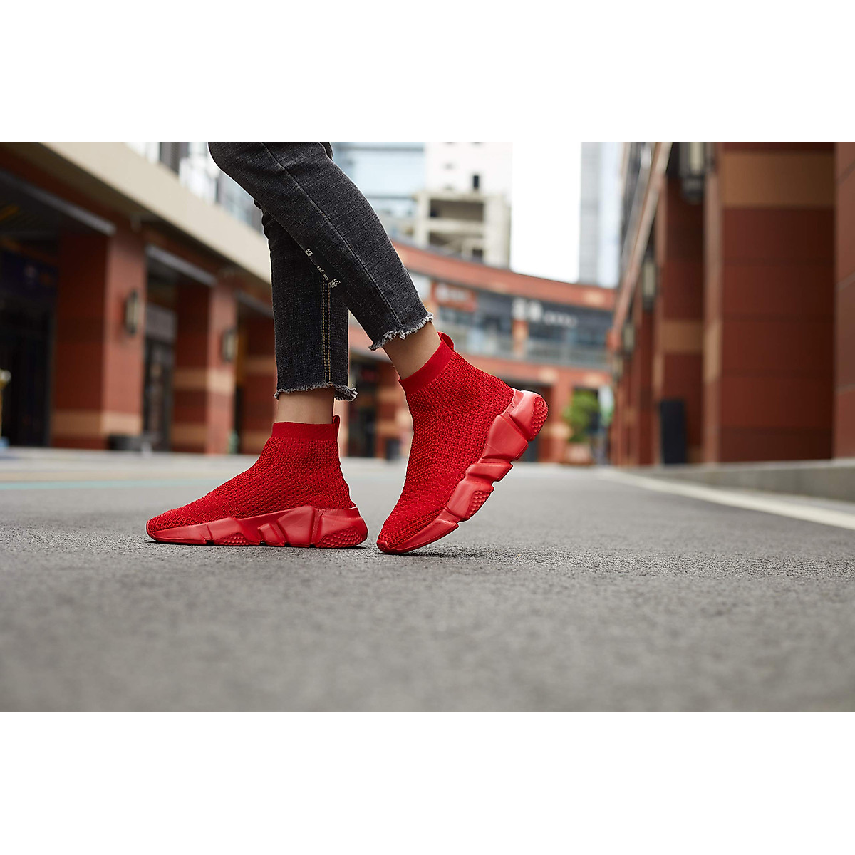 Casbeam Women's Running Knit Comfortable Lightweight Breathable Casual Sports Shoes Fashion Sneakers Slip-On Walking Shoes Black&White Size 9.5