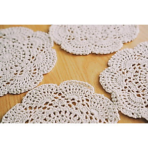 Phantomon 8 Inch Doilies Crochet Round Lace Doily Handmade Placemats 100% Cotton Crocheted Coasters, Pack of 4 (Beige)