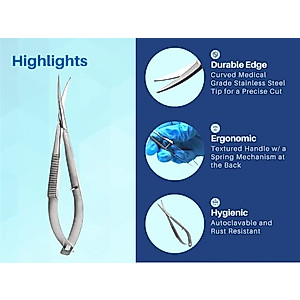 Micro Scissors 4.5" curved Castroviejo stitch cutting embroidery spring action extra sharp Squeeze scissors for ENT eye skin dental veterinary surgeon by Artman Instruments