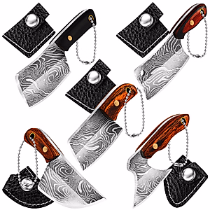 MGZTTHW Mini Pocket Chef Knife Set, 5pcs Tiny Knife Keychain - Portable Tiny Pocket knife with Sheath for Pendant Decoration Outdoor Camping Box Cutter Happy Mother’s Father’s Day Gifts