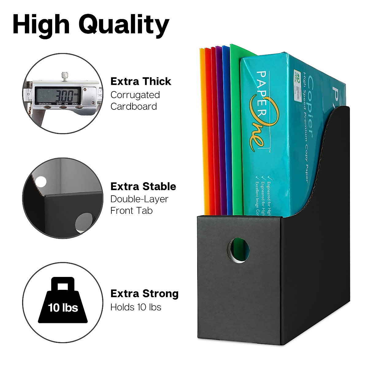 Dunwell Black Magazine File Holder (2 Pack) - Sturdy Cardboard Magazine Holder, Folder Organizer, Folder Holder, Magazine Storage Box, Paper Organizer Storage or Book Bins, Assembles in Seconds