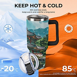 Korean Architecture Palace of Koreas Insulated Tumbler with Handle Stainless Steel Travel Coffee Mug with Lid And Straw 40oz