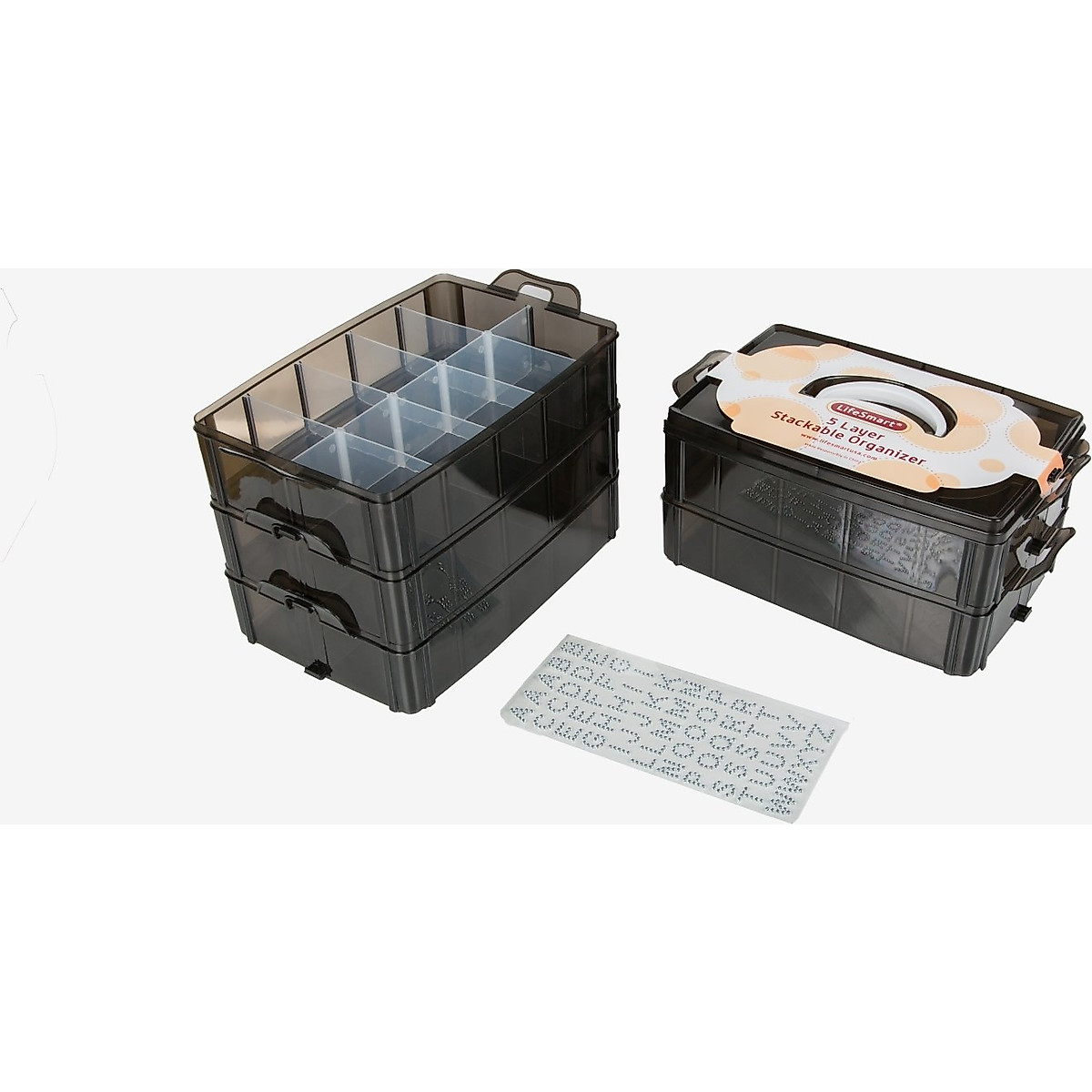 LifeSmart USA Stackable Storage Container Black 50 Adjustable Compartments Compatible with Lego Dimensions LOL Surprise Littlest Pet Shop Arts and Crafts and More (5 Tier)