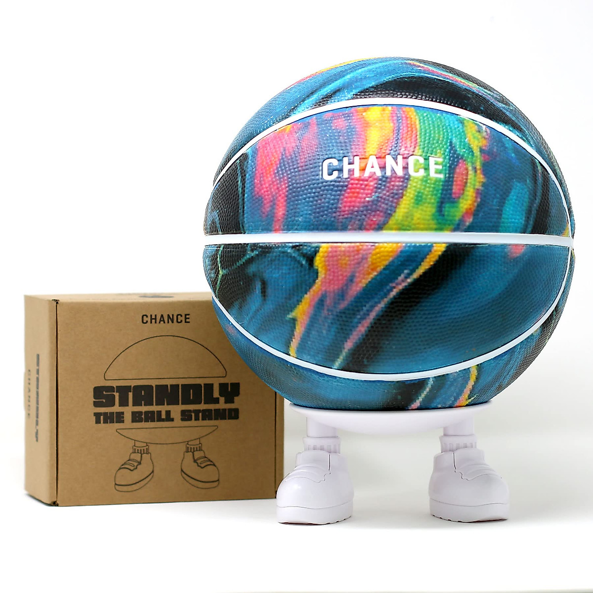 Chance Premium Rubber Outdoor/Indoor Basketball (Size 7, UNI - Multicolor) Standly The Ball Stand