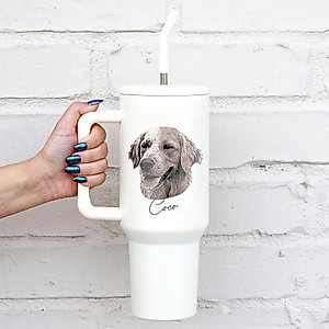 Custom Cat, Pets Photo Personalized Tumbler 40 oz Laser Engraved, Insulated Cup with Handle, Lid and Straw, Vacuum Insulated, Coffee Mug, Personalized Gifts For Cat Mom 1