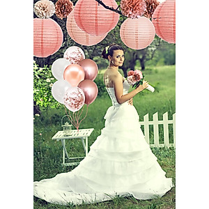 Bachelorette Party Decorations - Bridal Shower Party Decor and Supplies Kit for Wedding With Foil Balloons Table Confetti Scatters Hanging Paper Lantern Tissue Flowers (Rose Gold)