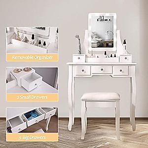 Fameill Makeup Vanity with Lights White Vanity Desk Lighted Mirror Makeup Vanity Table Set with Drawers 3 Color Modes Adjustable Brightness Dressing Table for Bedroom