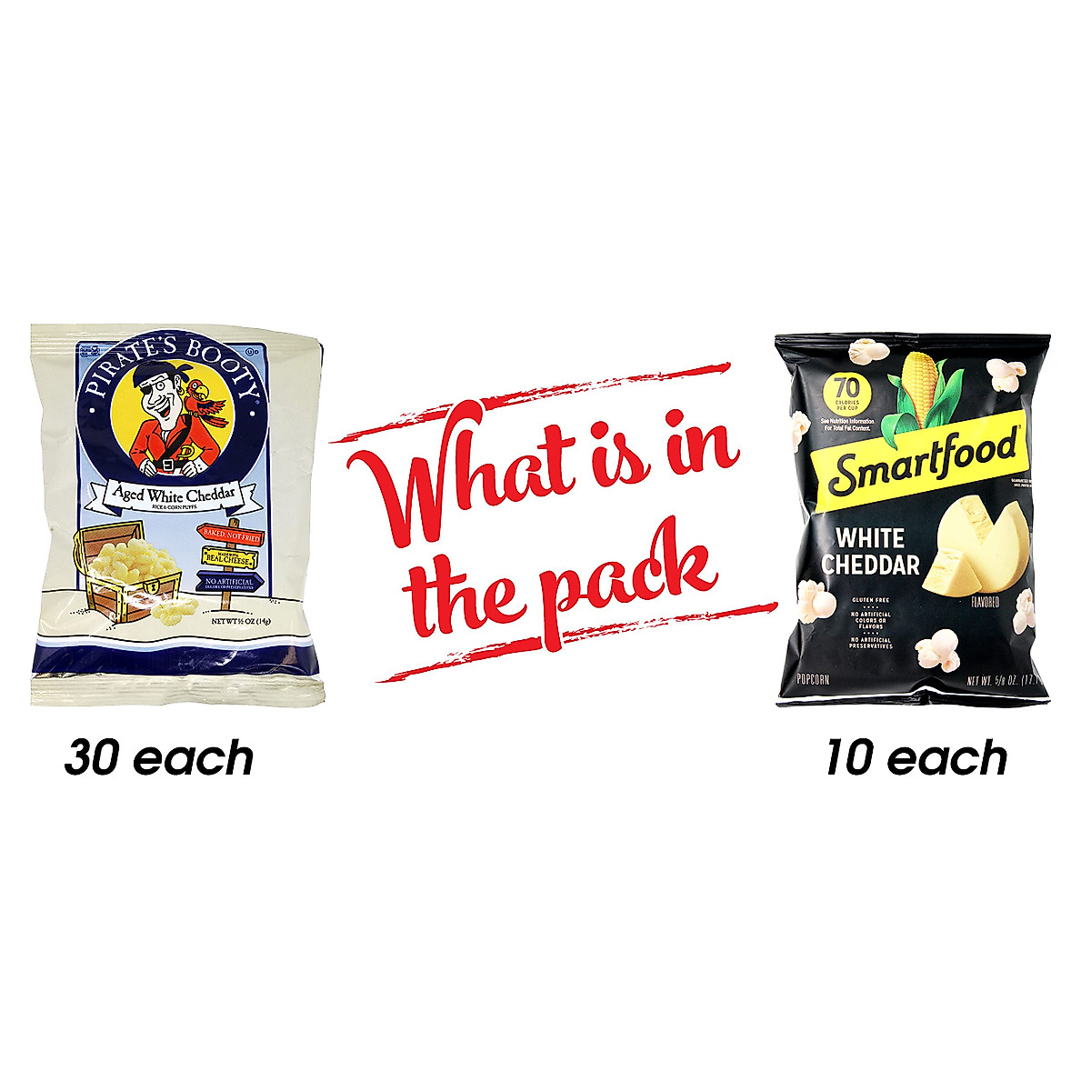 Niro Assortment | Popcorn Snack Pack | Individual Popcorn Snack Bags | Pirates Booty Aged White Cheddar and Smart Food White Cheddar Snack Pack | 40 Packs | Individual Packs