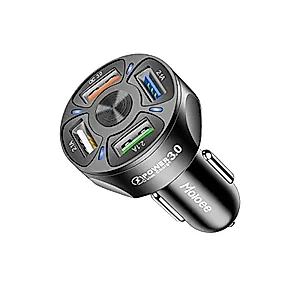 Car Charger Adapter, 4 Ports USB Fast Car Charger QC3.0, Quick Car Phone Charger with LED Light Display, Compatible with iPhone 12 Pro Max/11 Pro/XS/XR, Galaxy S20 Ultra and More (Black)