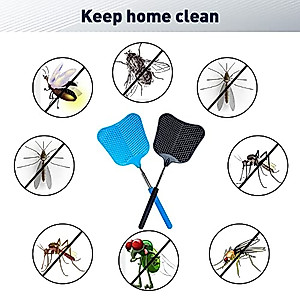 Fly Swatter, Flexible and Durable Telescopic Stainless Steel Retractable Handle ，Manual Fly swatters for Home,Garden,Classroom and Office (2Pcs Black& Blue)