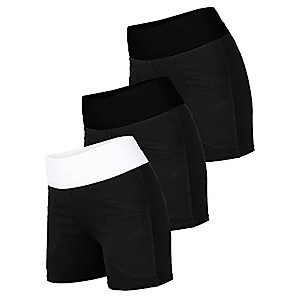 Blis 3 Pack Shorts for Women Foldover Biker Shorts for Women High Waisted Workout Yoga Shorts Booty Shorts for Women Black/White Small