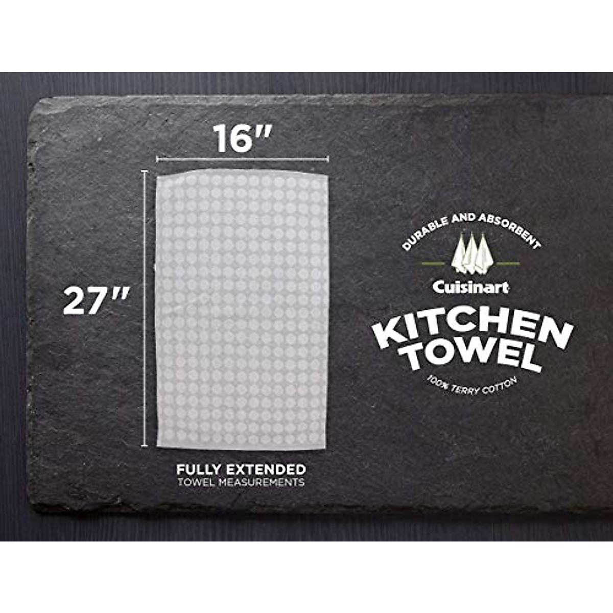 Cuisinart 100% Cotton Kitchen Towels, 2pk - Soft, Absorbent, Bleach Safe Dish Towels Perfect for Everyday Use - Bleach Proof Towels Remain Vibrant and Durable After Wash-16 x 27 Hand Towels - Gray