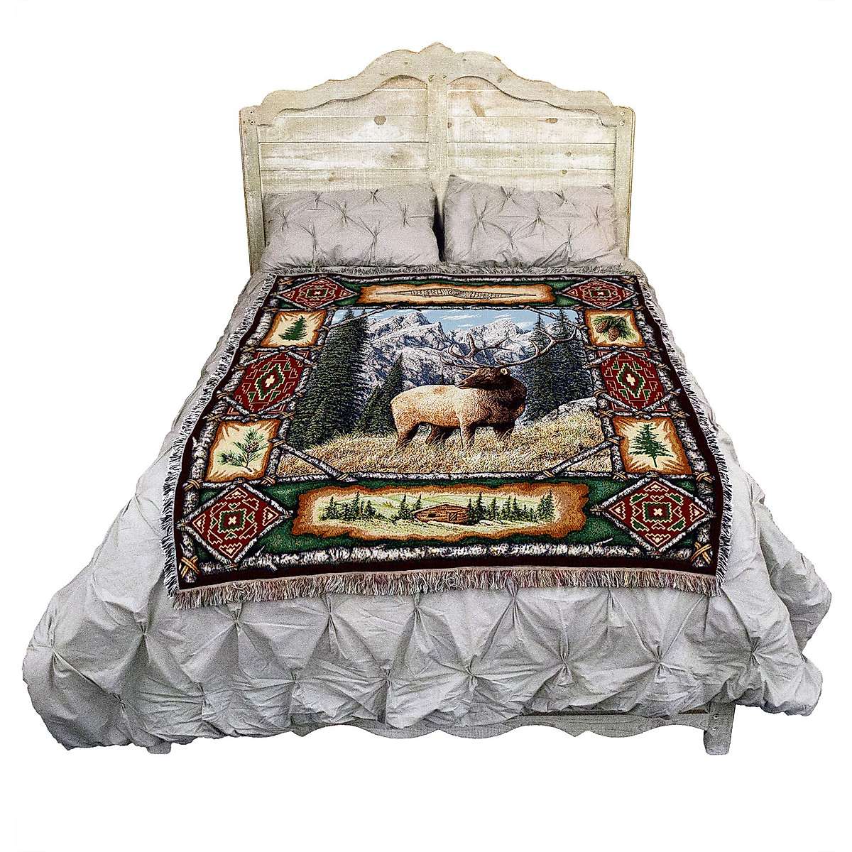 Pure Country Weavers Elk Lodge Blanket - Wildlife Cabin Gift Tapestry Throw Woven from Cotton - Made in The USA (72x54)