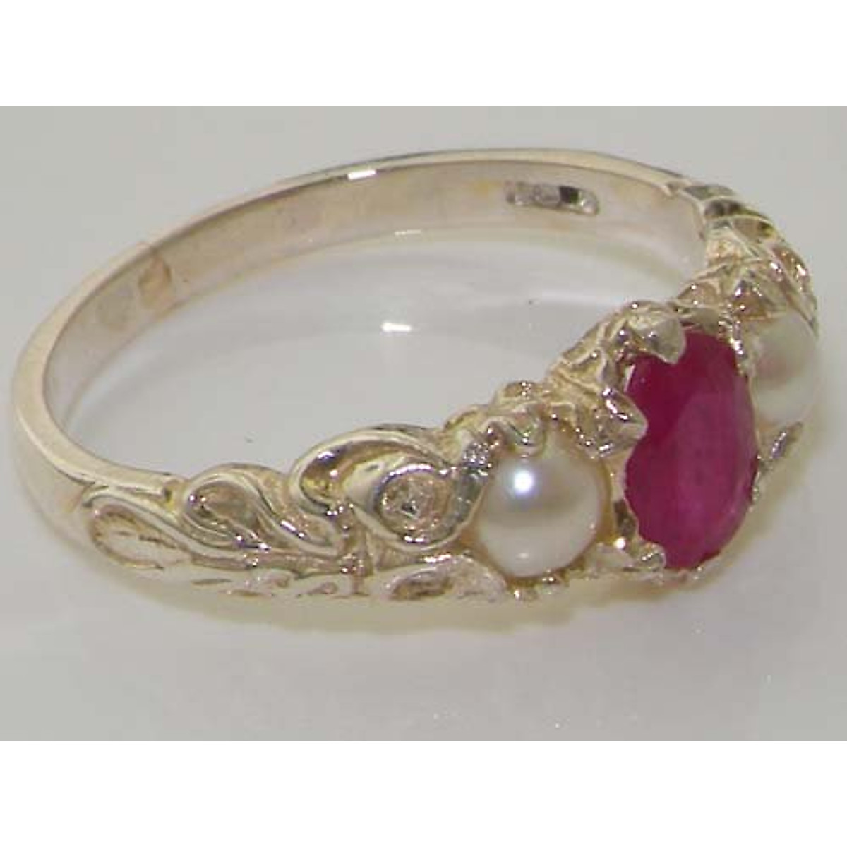 LetsBuyGold 925 Sterling Silver Real Genuine Ruby and Cultured Pearl Womens Promise Ring - Size 9