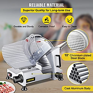 VEVOR Commercial Meat Slicer, 10 inch Electric Food Slicer, 240W Frozen Meat Deli Slicer, Premium Chromium-plated Steel Blade Semi-Auto Meat Slicer For Commercial and Home use