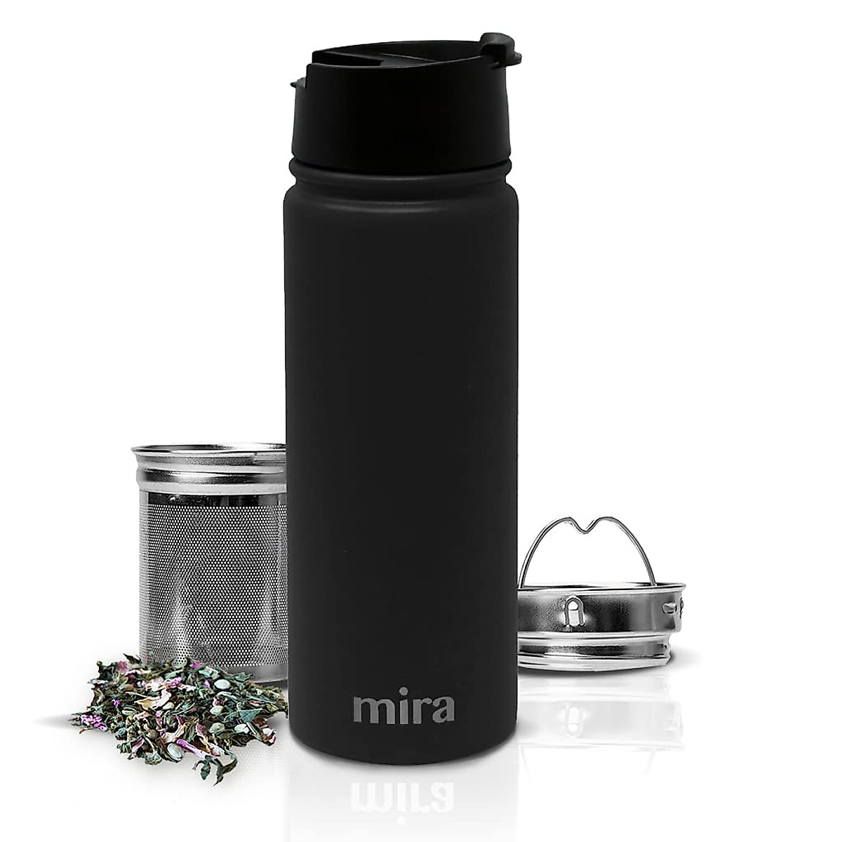 MIRA Stainless Steel Insulated Tea Infuser Bottle for Loose Tea - Thermos Travel Mug with Removable Tea Infuser Strainer - Black - 18 oz