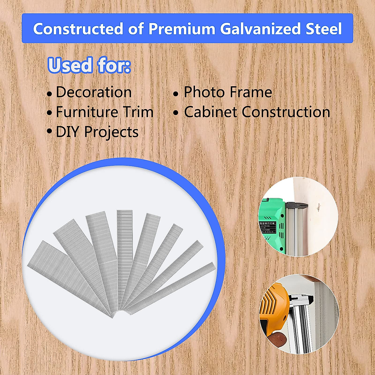 18 Gauge Brad Nails 8 Sizes (2",1-3/4",1-1/2",1-1/4",1",3/4",5/8",2/5") Galvanized 18 GA Nail Gun Nails Assorted and Small Finishing Nails for Pneumatic, Electric Brad Nailer (1600)