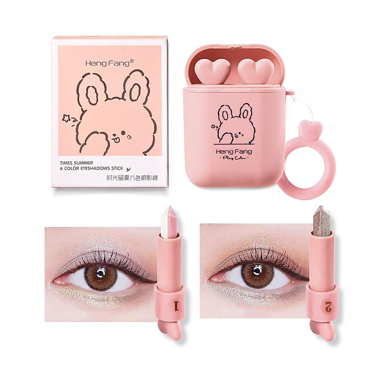 LAMUSELAND 2Pcs/set Matte Velvet Earphone Lipstick with 2Pcs/set Glitter Shimmer Eyeshadow Sticks