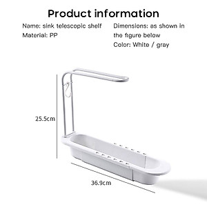 UUPOI Telescopic Sink Storage Rack, Expandable Dish Caddy Drying Rack, Drain Basket Tray Caddy Shelf Scrubber, Retractable Rack for Kitchen and Bathroom, Black