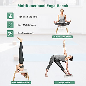 Giantex Yoga Headstand Bench, Upside Down Chair for Balance Training, Body Shaping & Core Strength Building, Inversion Stool w/Solid Wood Frame & Detachable PU Pads, White