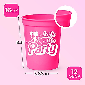 Let's Go Party Set of 12 Bachelorette Cups, 1 Bride Cup and 11 Let's Go Party Cups, 16 Oz Bachelorette Party Cups, Cowgirl Cups, Girls Trip Cups, Pink Reusable Cups, Girls Weekend Cups Girls Night Cup