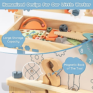ROBOTIME Kids Tool Bench Set- Large Wooden Work Bench Construction Toys, Workshop w/Kid Toys Tool Set (41 Pieces) for Toddlers Boys Girls Age 3 4 5 6 7