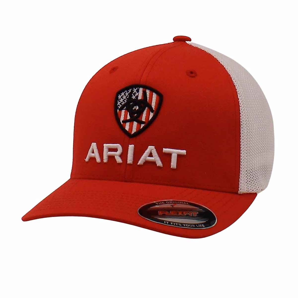 ARIAT Men's Red Flexfit USA Shield Logo Cap