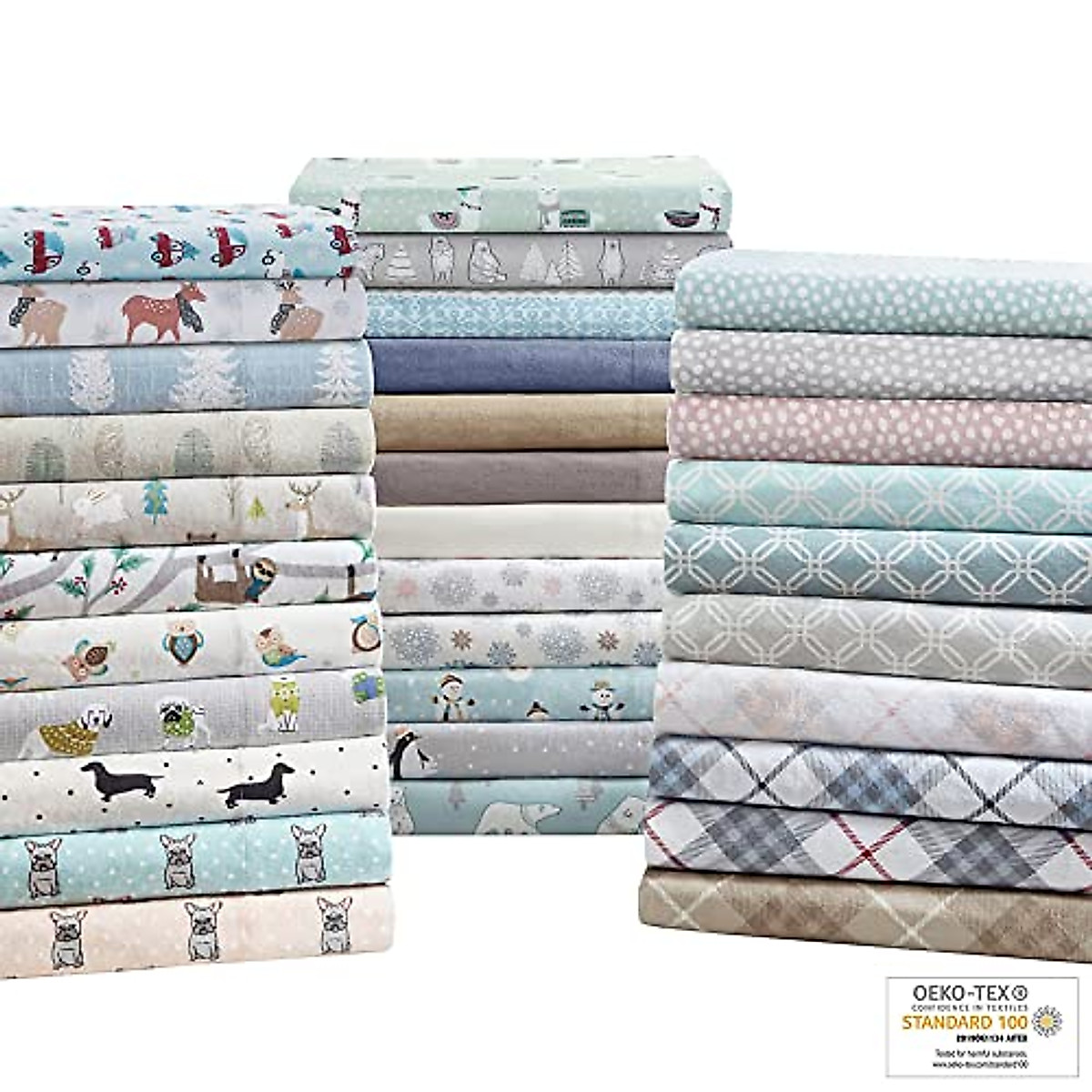 Sleep Philosophy True North Cozy Flannel Warm 100% Cotton Sheet - Novelty Print Animals Stars Cute Ultra Soft Cold Weather Bedding Set, Twin, Ivory Solid 3 Piece