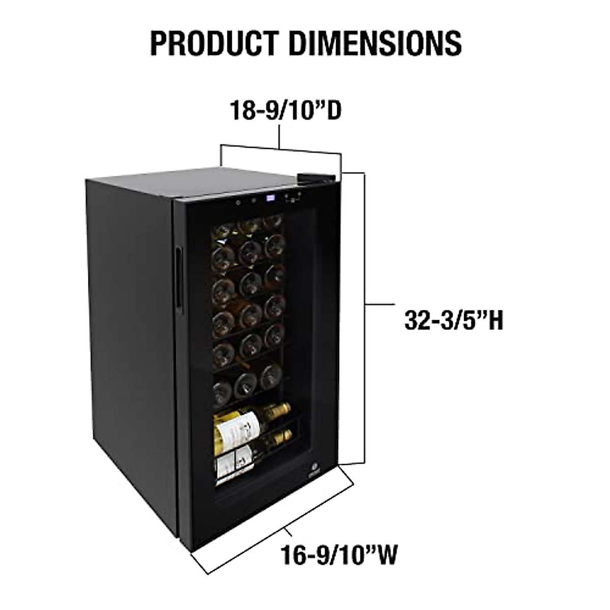 Vinotemp EL-28TS 28 Bottle Cooler Refrigerator, Freestanding Wine Fridge with Touch Screen Adjustable Temperature Control, Dual-Paned Glass Door and Safety Lock, Black