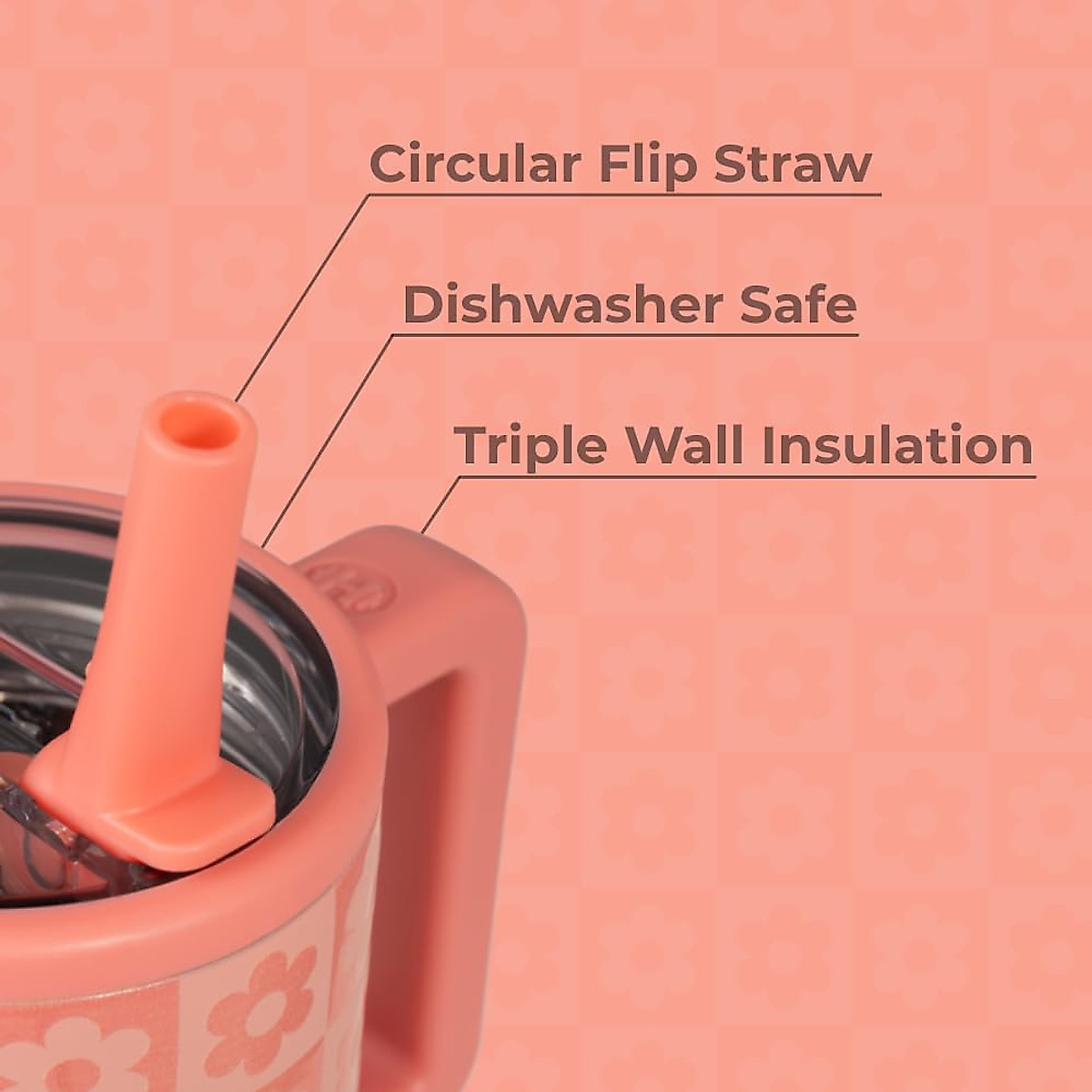 HydroJug Kids - 20 oz Insulated Kids Water Bottle with Flip Straw & Handle | Leak-Proof & Durable | Perfect for School, Sports, Lunch, Travel & Camp, Daisy Checkers