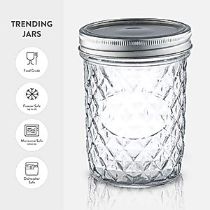 Paksh Novelty Mason Jars 16 oz - 6-Pack Quilted Wide Mouth Glass Jars with Lid & Seal Bands - Airtight Container for Pickling, Canning, Candles, Home Decor, Overnight Oats, Fruit Preserves