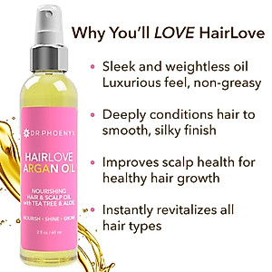 DR. PHOENYX HairLove Argan Oil - Nourishing Hair Oil and Scalp Oil Treatment with Tea Tree Oil, Coconut Oil, Jojoba Oil, Peppermint Oil, Hair Vitamin E, Rosemary Oil - 2.25 fl oz