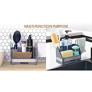 89 Oaks Sponge Holder for Kitchen Sink, Kitchen Sink Caddy with Soap Dispenser and High Brush Holder, Kitchen Sink Organizer Countertop, Rust Proof, Kitchen Organizers and Storage Essentials