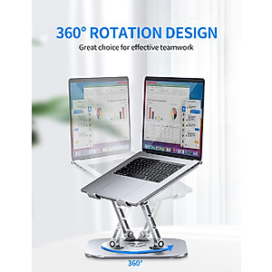 AOEVI Adjustable Laptop Stand with 360 Rotating Base, Computer Stand for Laptop Ergonimic Foldable Laptop Riser for Desk Compatible with MacBook Pro/Air Notebook up to 16 Inches, Silver