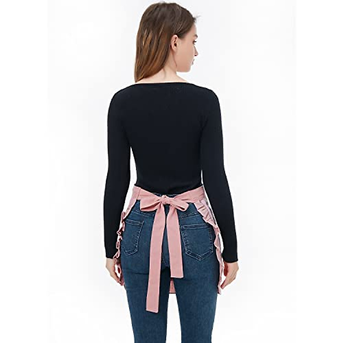 Cotton Lovely Half Apron Fashion Lace Embroidered Restaurant Bistro Waitress Apron Kitchen Waist Apron for Womens Girls (Pink)