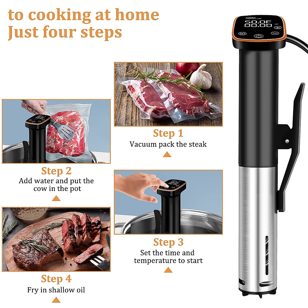 Sixfivsevn Sous Vide Cooker, Sous Vide Machine 1100 W, Immersion Circulator Precisional Cooker with Touch Control, Accurate Temperature, Ultra-quiet, IPX7 Waterproof, Fast Heating and Time Control