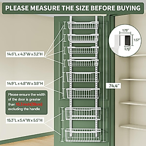 Eastherry Over The Door Organizer，8-Tier Over The Door Pantry Organizer with Adjustable Baskets，Metal Hanging Pantry Organizers and Storage for Kitchen, Back of Door Seasoning Rack (White)