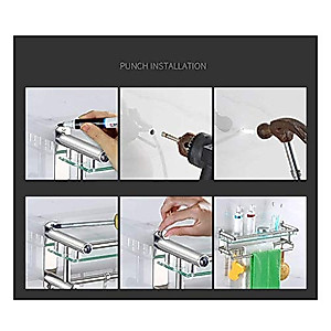 2 Tier Bathroom Shelf Wall Mounted Towel Rack for 8mm Tempered Glass Shelf Storage Holder, Stainless Steel Shower Basket, Pack