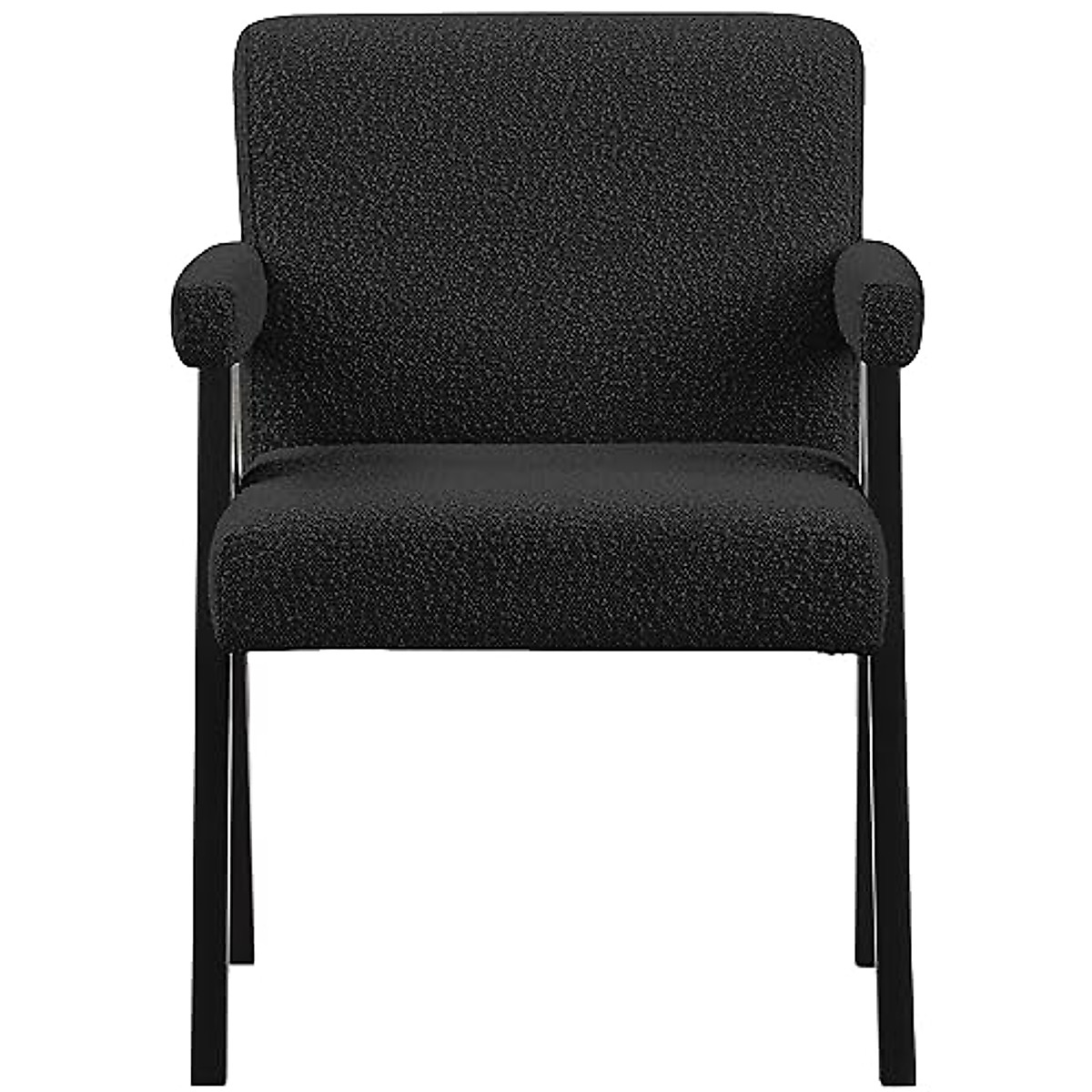 Meridian Furniture 481Black Woodloch Collection Mid-Century Modern Boucle Fabric Upholstered Accent Chair with Rich Black Boucle Fabric, Black Finish Solid Wood, 24.5" W x 23.5" D x 32" H, Black