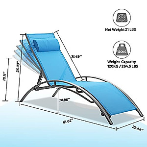 Diophros Pool Lounge Chairs Set of 2, Adjustable Reclining Folding Patio Chaise Lounger Chair with for Poolside, Beach, Backyard