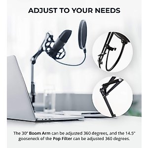 blucoil Audio Technica AT2035 Cardioid Condenser Microphone Perfect for Studio, Podcasting & Streaming, XLR Output Bundle Boom Arm Plus Pop Filter, and 2-Pack of 10-FT Balanced XLR Cables