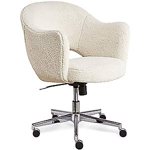 Serta Valetta Office Desk Memory Foam Padding, Midcentury Modern Style, Chrome-Finished Stainless-Steel Base, Home Chair, Cream Fuzzy Faux Fur