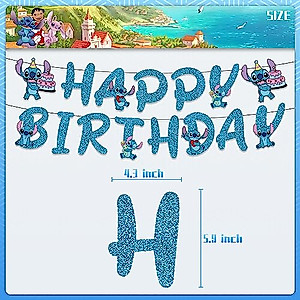 Blue Cartoon Happy Birthday Banner Cake Topper Blue CartoonThemed Decor Party Supplies for Birthday Party Decorations