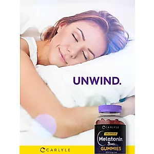 Carlyle Melatonin Gummies 3mg | 90 Count | Fruit Flavor Gummy Supplement | 100% Drug Free Support | Vegan, Non-GMO, Gluten Free