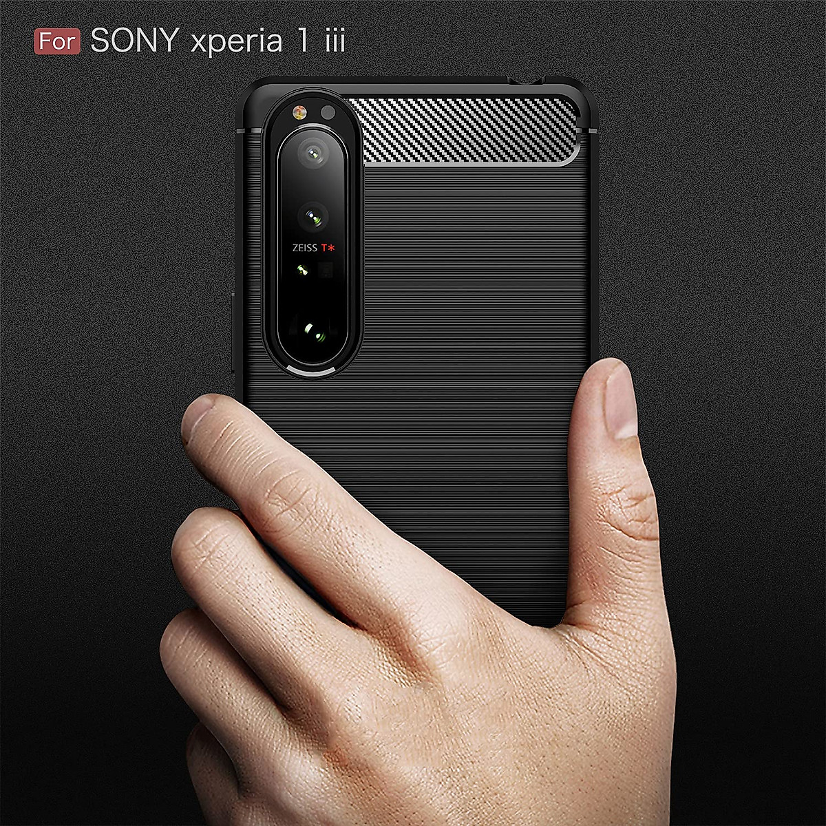 CruzerLite Case Compatible with Sony Xperia 1 III Case, Carbon Fiber Texture Design Cover Anti-Scratch Shock Absorption Case for Sony Xperia 1 III (Black)